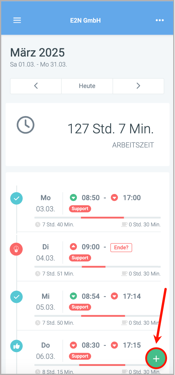 e2n perso: Antrag auf fehlende Arbeitszeit